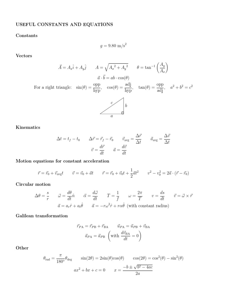 Essential Physics Constants & Equations | PDF