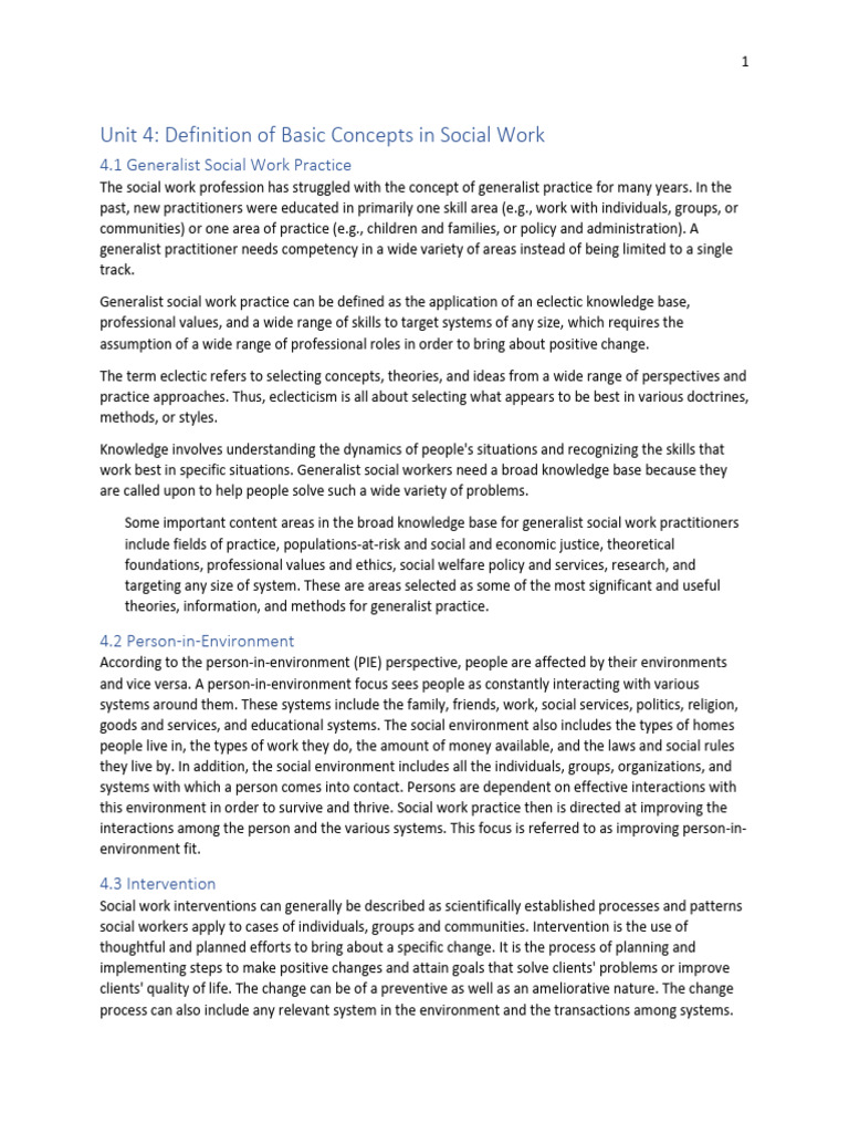 Unit 4, Basic Concepts in Social Work - 241227 - 123623 | PDF | Justice ...