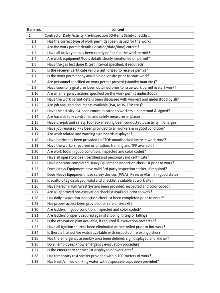 QSI Checklist | PDF | Safety | Occupational Safety And Health