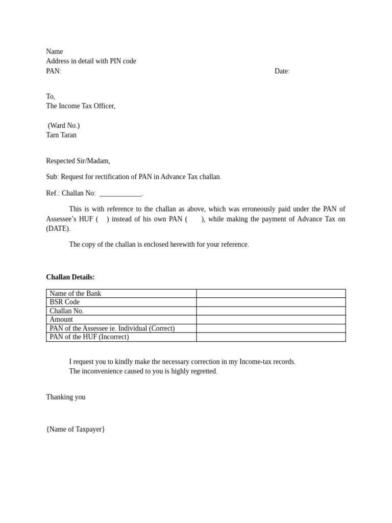 Income Tax Challan Correction Request | PDF