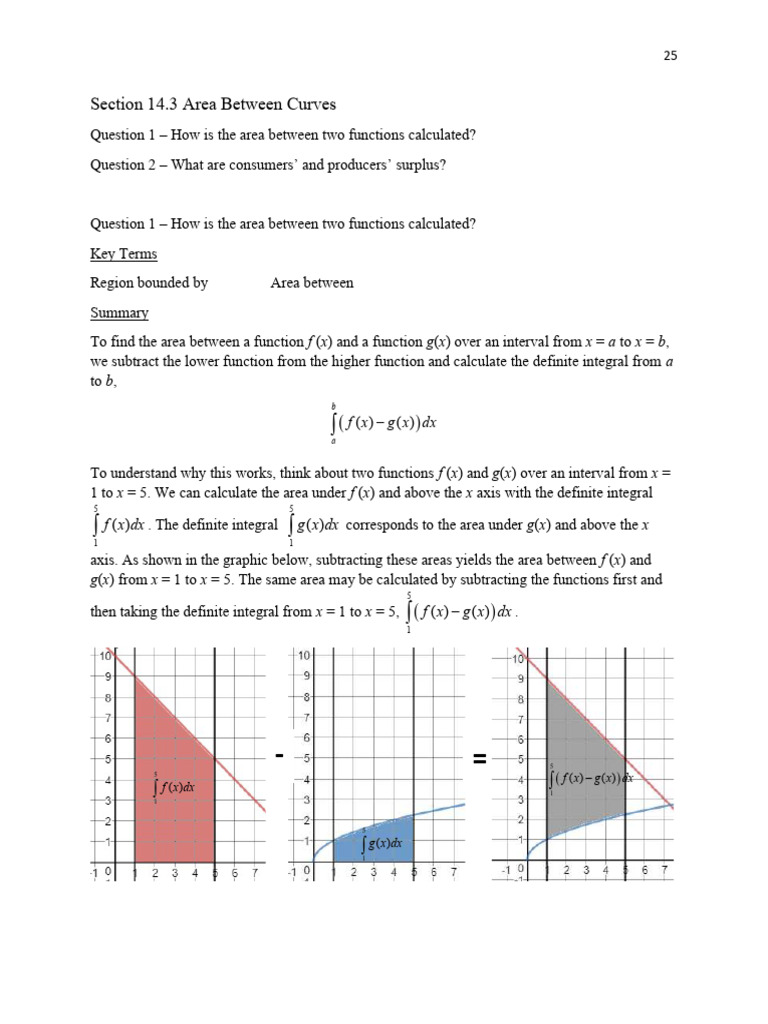 Applied - Calc - 14 - 3 - Workbook Area Between Curves | PDF | Economic Surplus | Integral