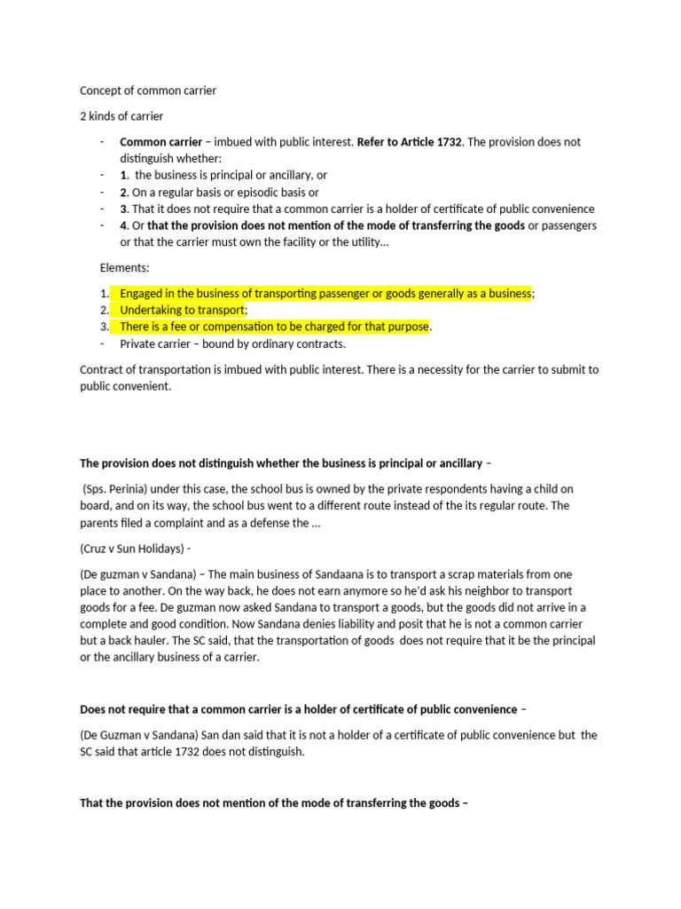 Concept of Common Carrier | PDF | Common Carrier | Private Law