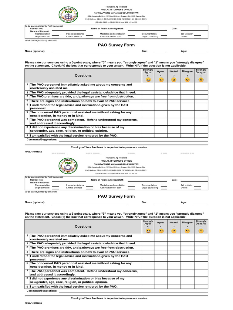 PAO Client Feedback Survey Form | PDF | Equality Rights | Human Rights