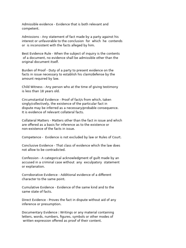 Definitions of Terms For Criminal Evidence | PDF | Evidence (Law ...