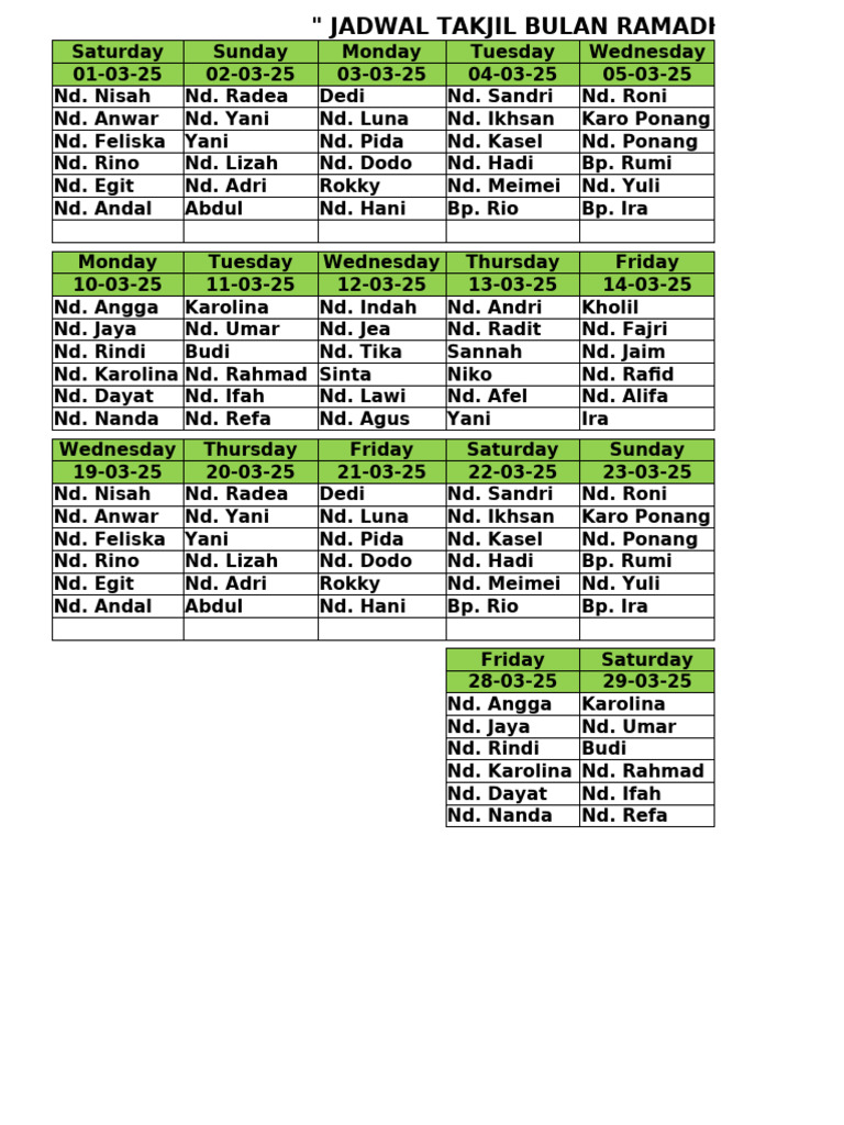 Jadwal Takjil 2025 | PDF