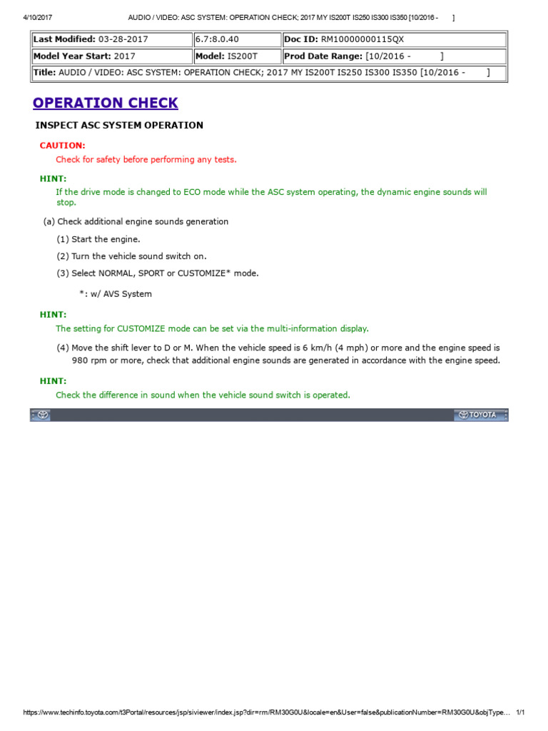 Operation Check: Inspect Asc System Operation | PDF
