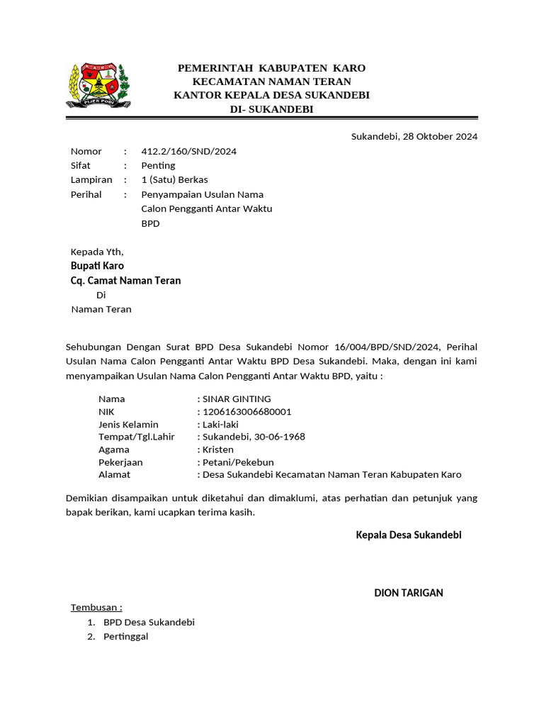 Usulan Nama Calon PAW BPD | PDF