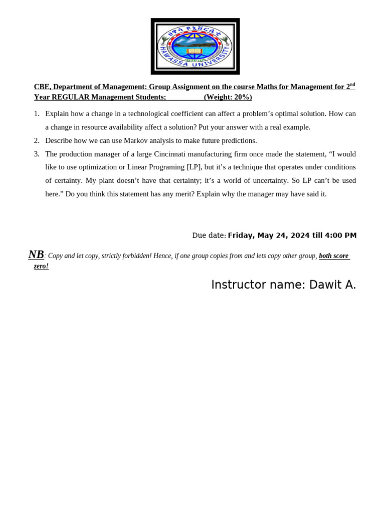 Maths for Management Group Assignment | PDF