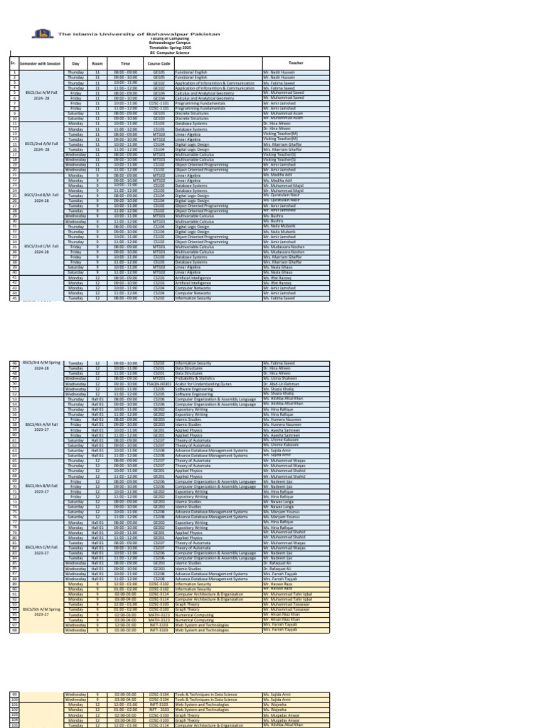 Revised_CS_Timetable_SP25_V2 | PDF | Computing