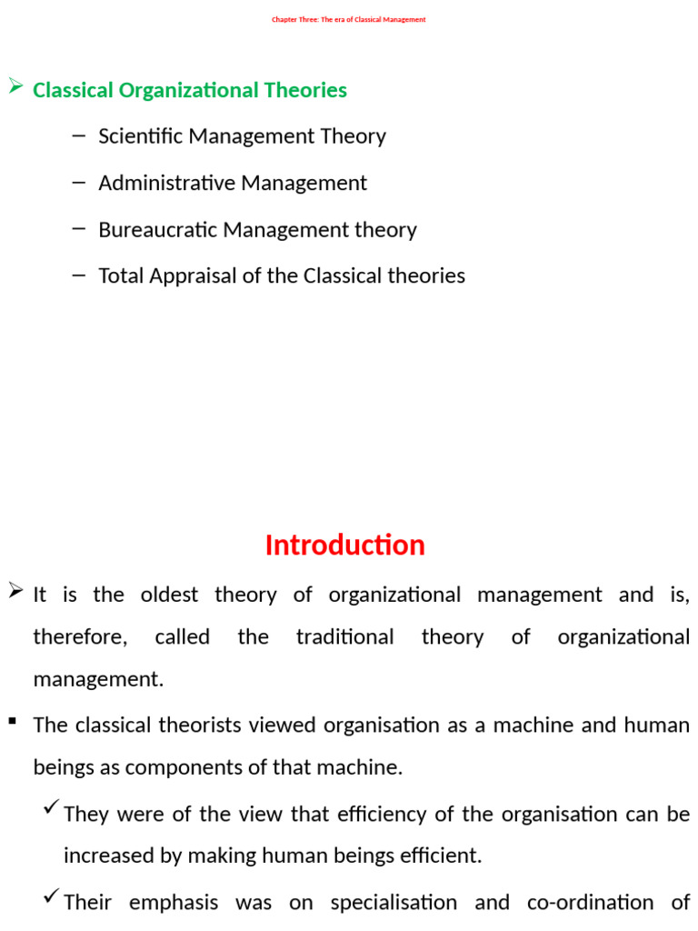 Classical Management Theories Overview | PDF | Bureaucracy | Max Weber
