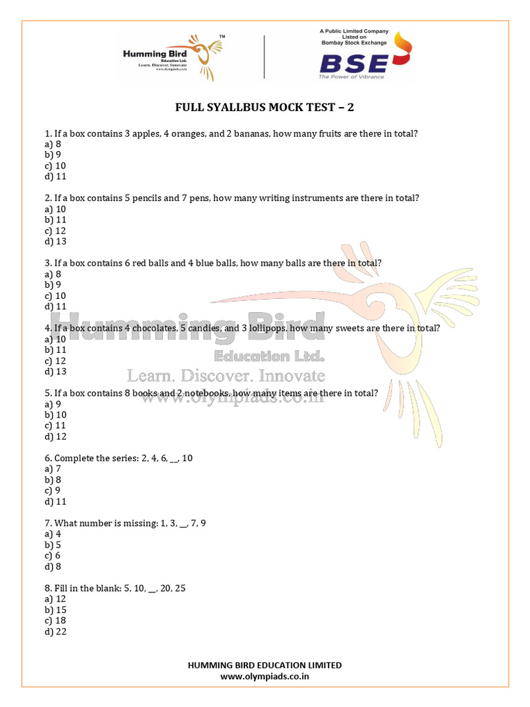 APTITUDE CLASS 3 FULL SYLLABUS MOCK TEST - 2 | PDF | Elementary ... APTITUDE CLASS 3 FULL SYLLABUS MOCK TEST - 2 | PDF | Elementary ...