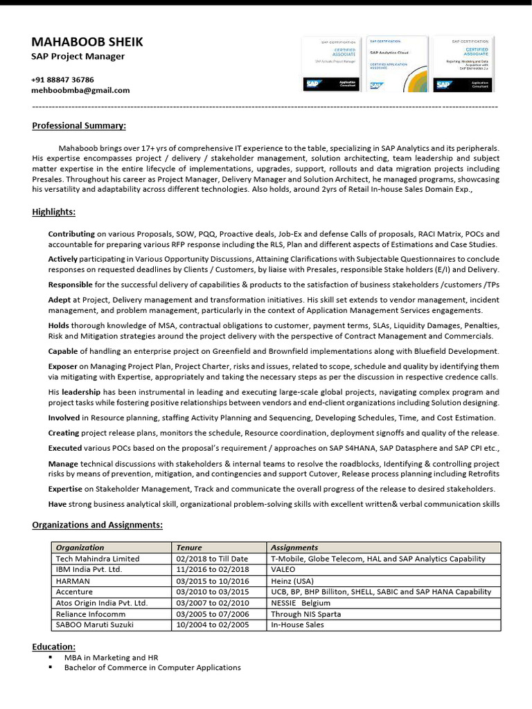 SAP Project Manager - Shell - IBM - CBSI | PDF | Analytics | Business