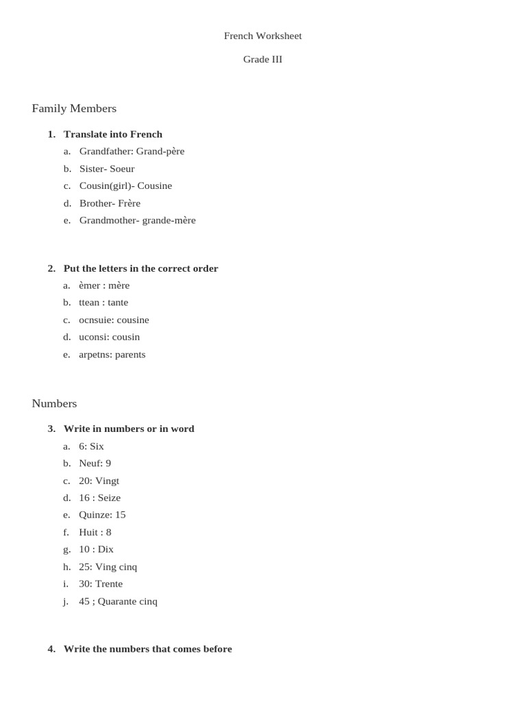 French Worksheet | PDF