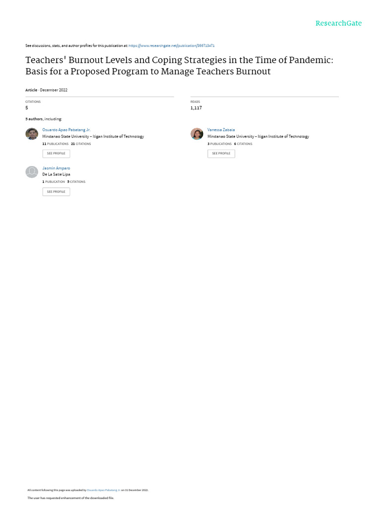 Teachers Burnout Levelsand Coping Strategiesin | PDF | Occupational ...