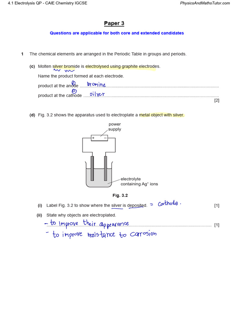 IGCSE Chemistry: Electrolysis Guide | PDF | Anode | Electrode