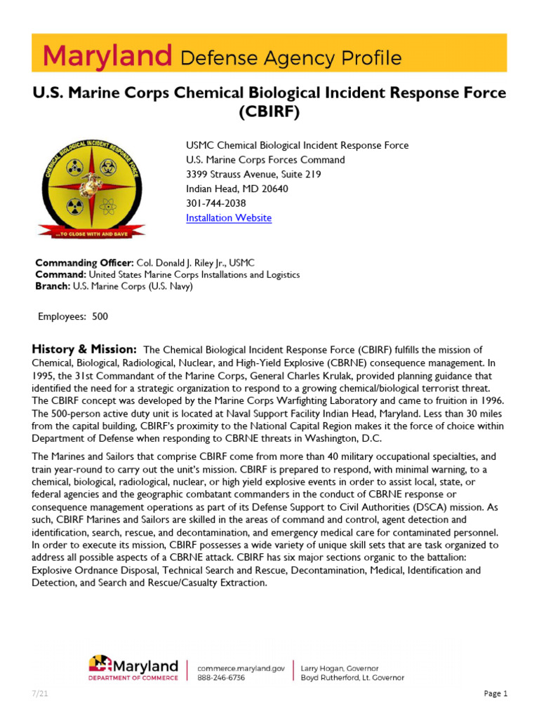 CBIRF Overview and Mission Details | PDF | Cbrn Defense | United States ...