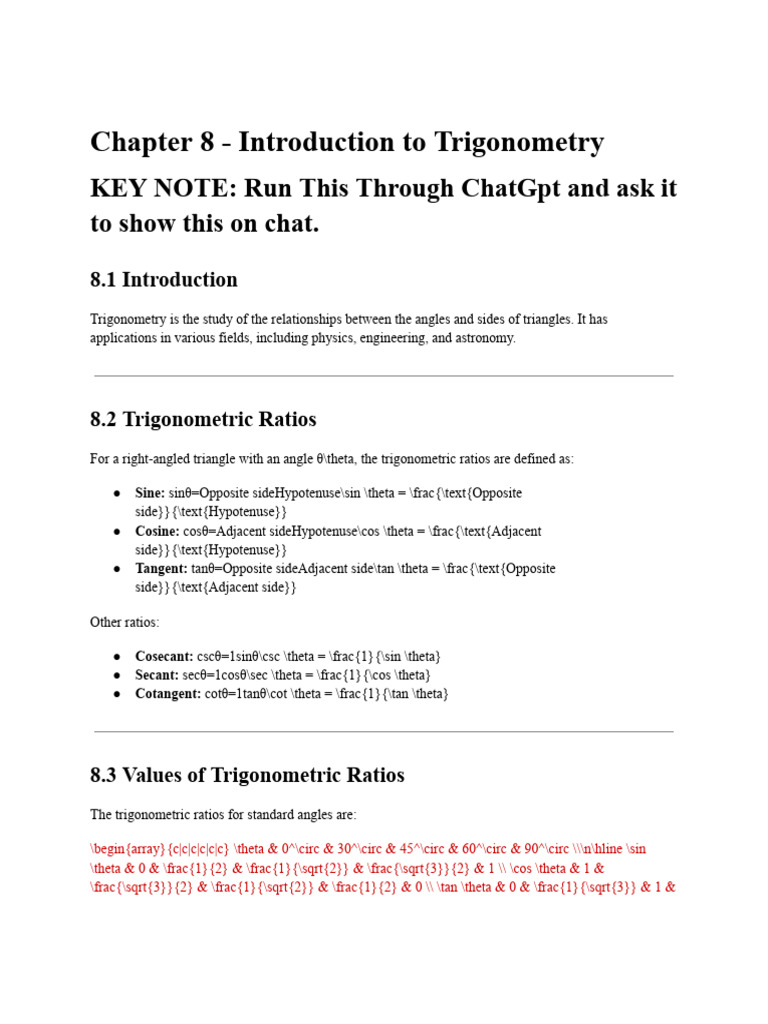 Class 10 Trigonometry Overview | PDF | Trigonometry | Elementary Geometry