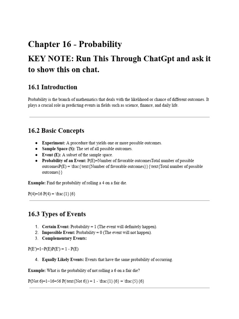 Chapter 16 - Probability Class 10 Maths | PDF | Probability | Probability Theory