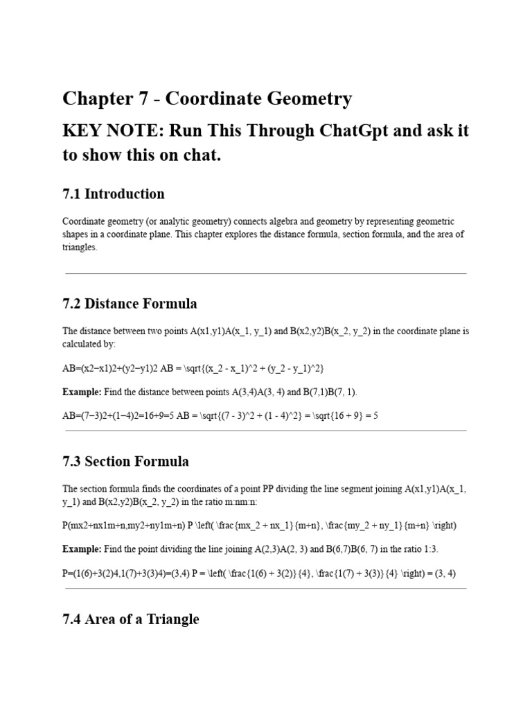 Chapter 7 - Coordinate Geometry Class 10 Maths - Google Docs | PDF | Area | Geometry