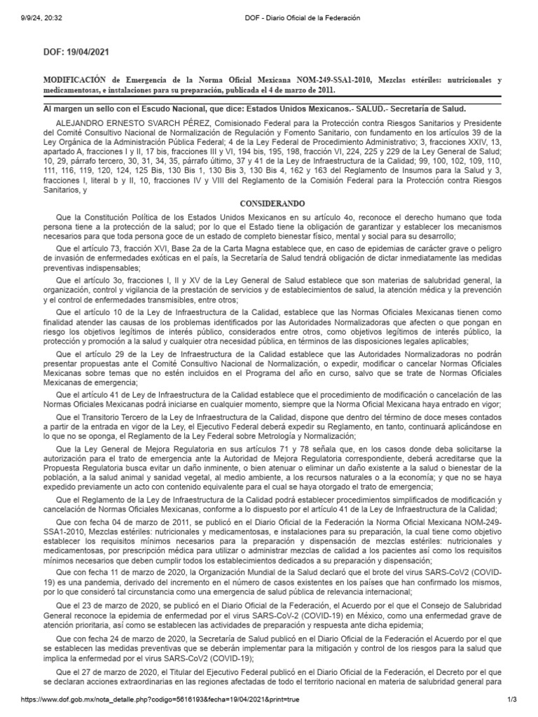 Nom 249 Ssa1 2010 | PDF | Farmacia | Farmacéutico