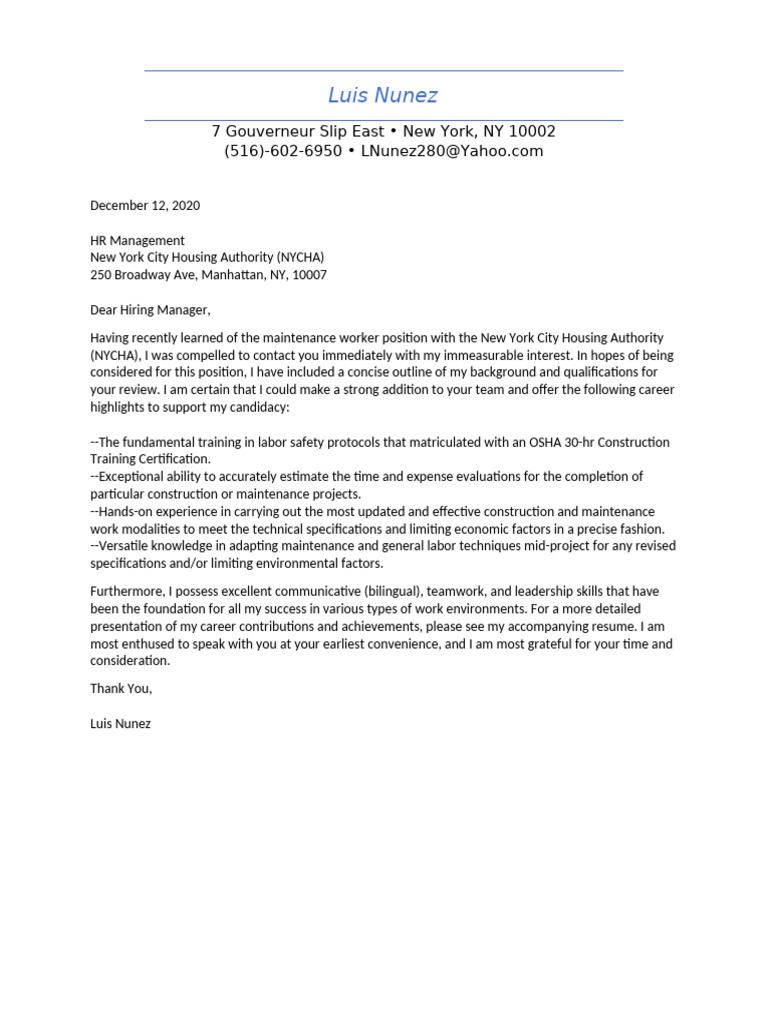 Luis Coverletter by Saad - Final Edition | PDF