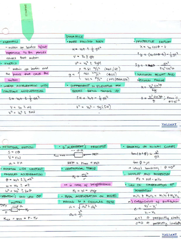 Dynamics Formula | PDF