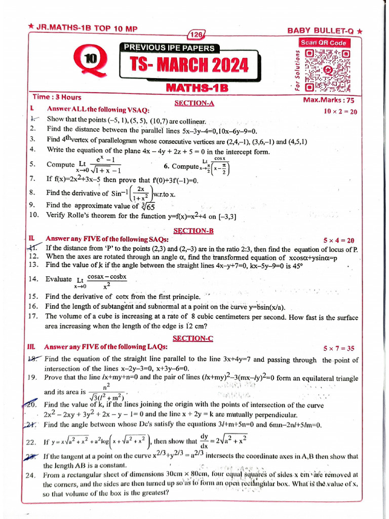 Maths 1B Previous Papers & Model Papers | PDF