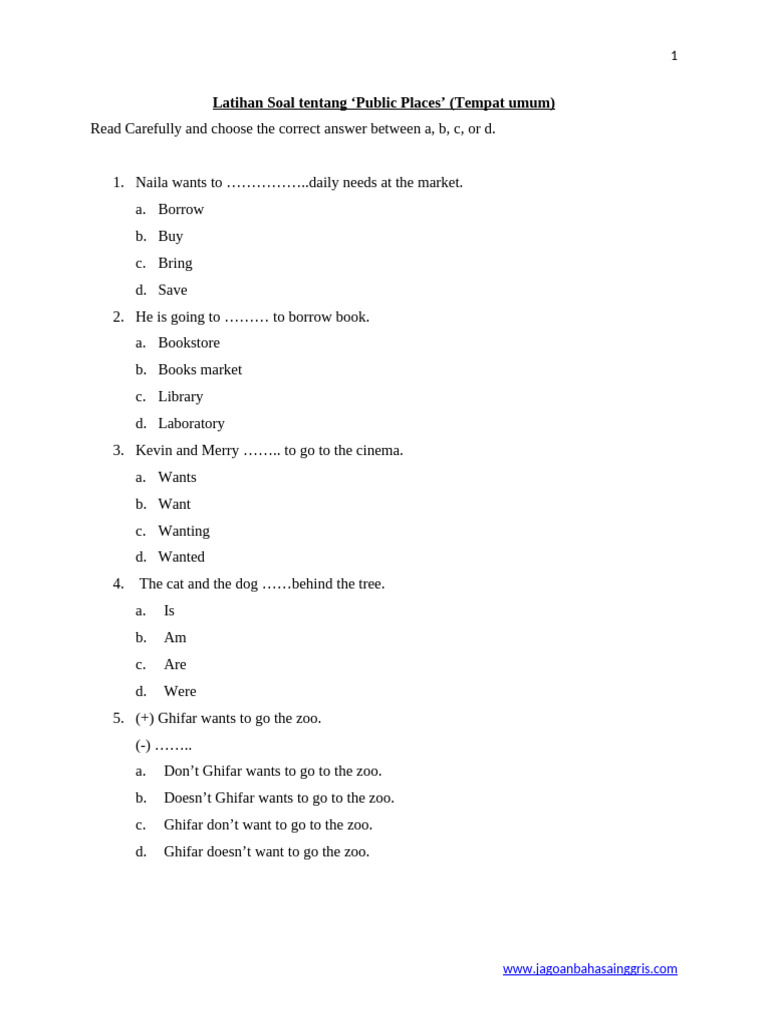 Public Places English Practice Questions | PDF