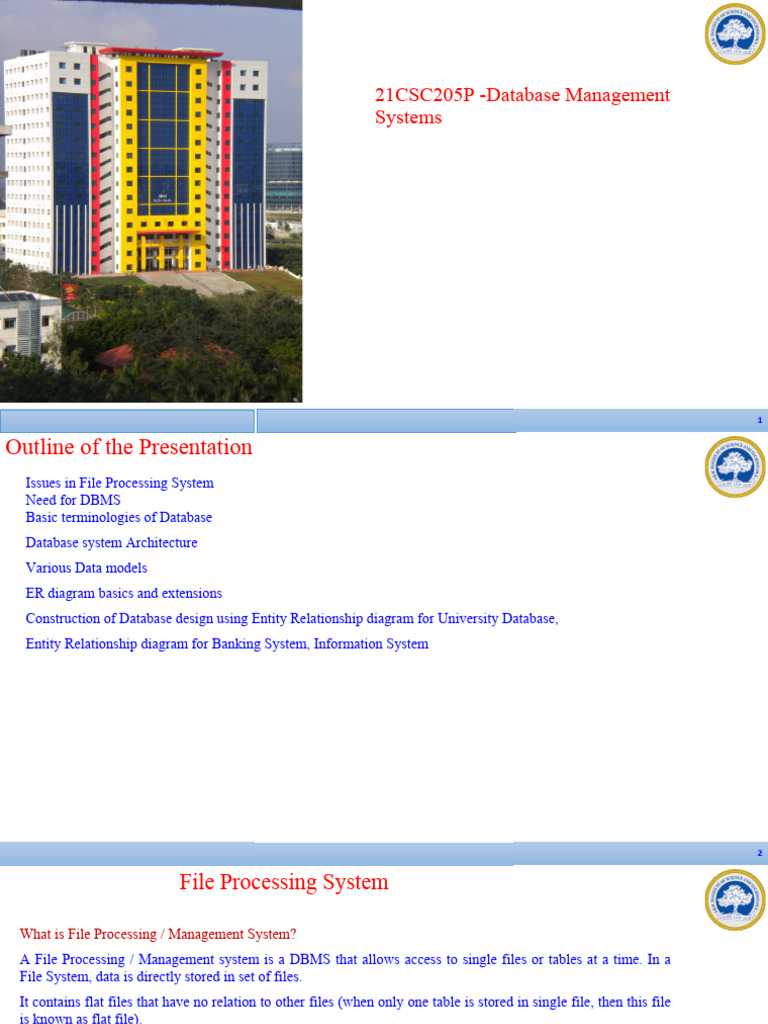 Revised 21CSC205P DBMS UNIT I | PDF | Databases | Conceptual Model