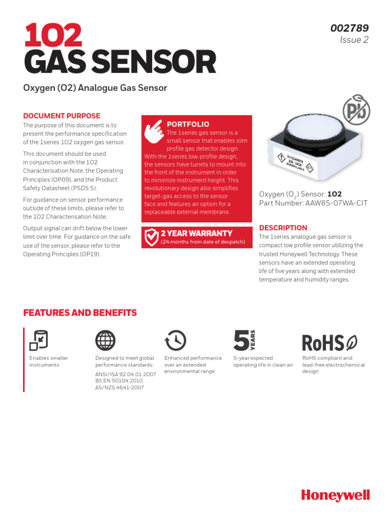 Sps Ast Citytech 1o2 Analog Gas Sensor Datasheet | PDF | Sensor | Tools