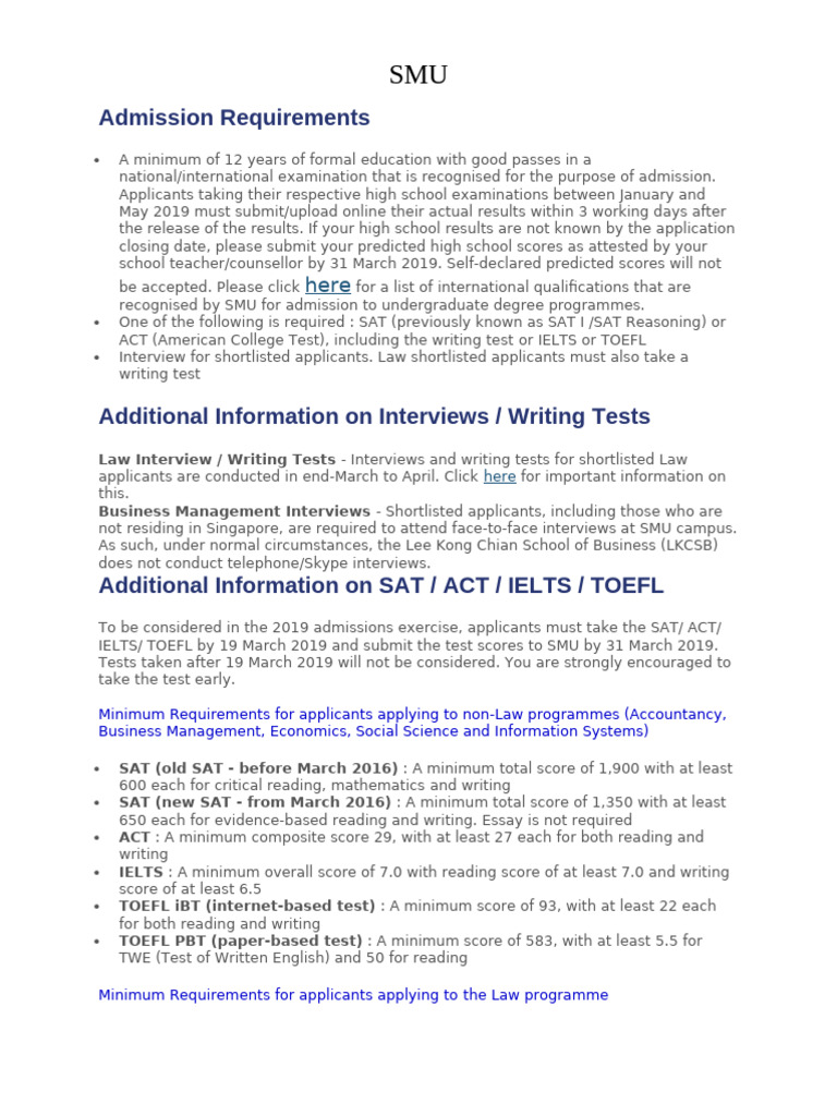 SMU Admission Requirements Overview | PDF | University And College Admission | Entrepreneurship