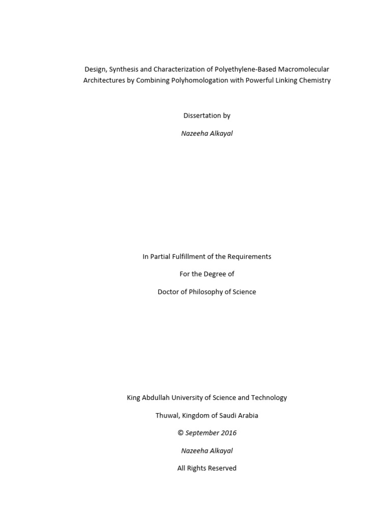 Nazeeha Alkayal - Dissertation - Final Draft | PDF | Polyethylene | Copolymer