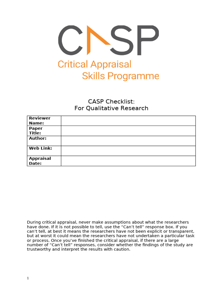 CASP-checklist-qualitative-2024 2 | PDF | Focus Group | Methodology