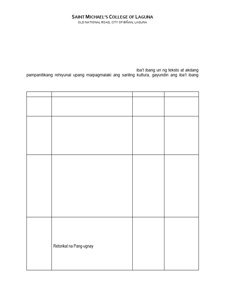 1ST Quarter Filipino 7 Course Outline | PDF