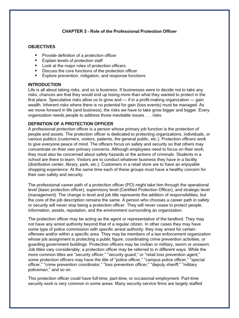 CHAPTER 03 Role of The Professional Protection Officer | PDF | Risk ...