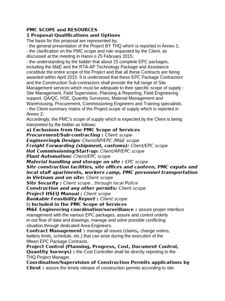 PMC SCOPE and RESOURCES | PDF | Project Management | Risk Management