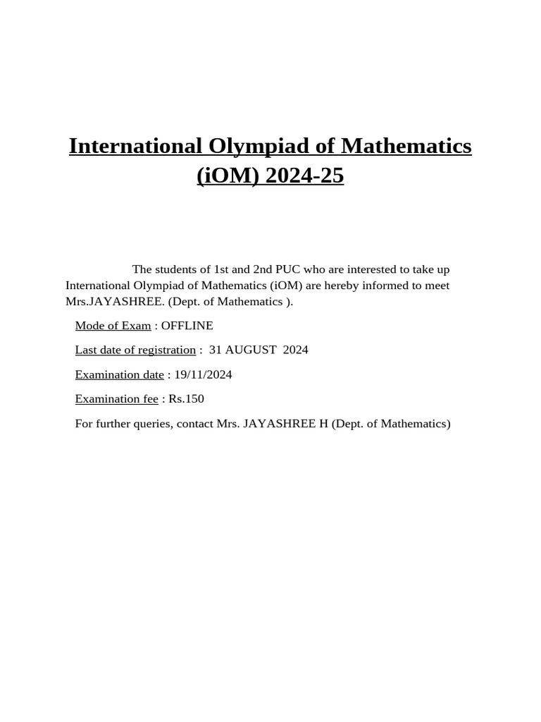 IOMofMathematics-2024-25 84249 | PDF