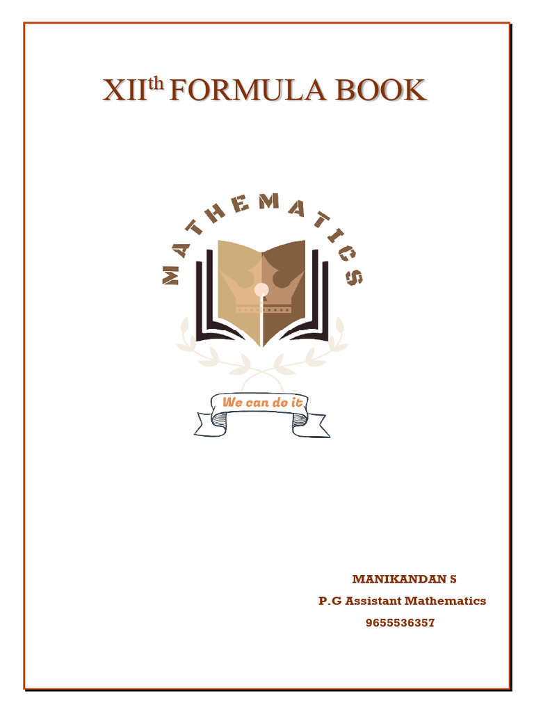 12 TH Maths Formula Book | PDF | Polynomial | Factorization