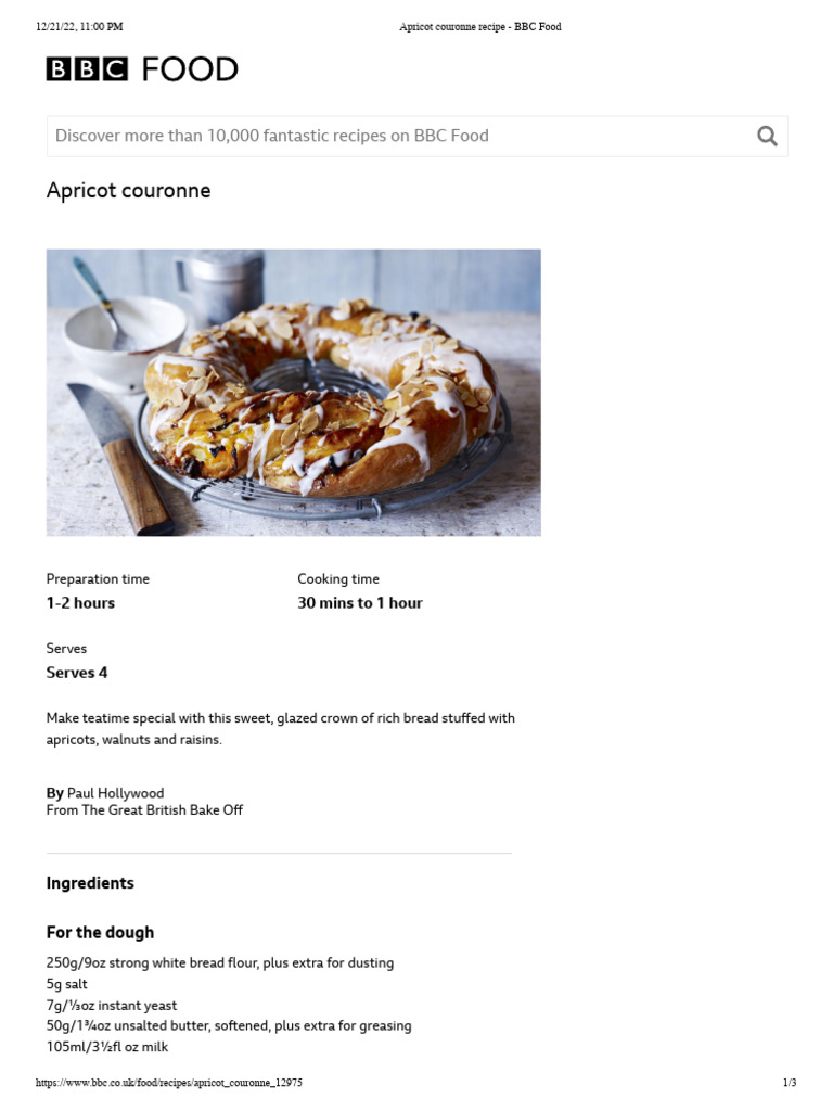 PH's Apricot Couronne Recipe - BBC Food | PDF | Dough | Baking