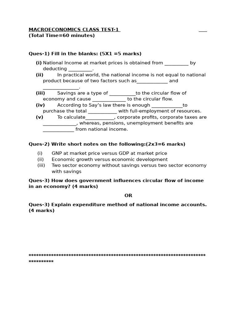 Macroeconomics Test on National Income | PDF