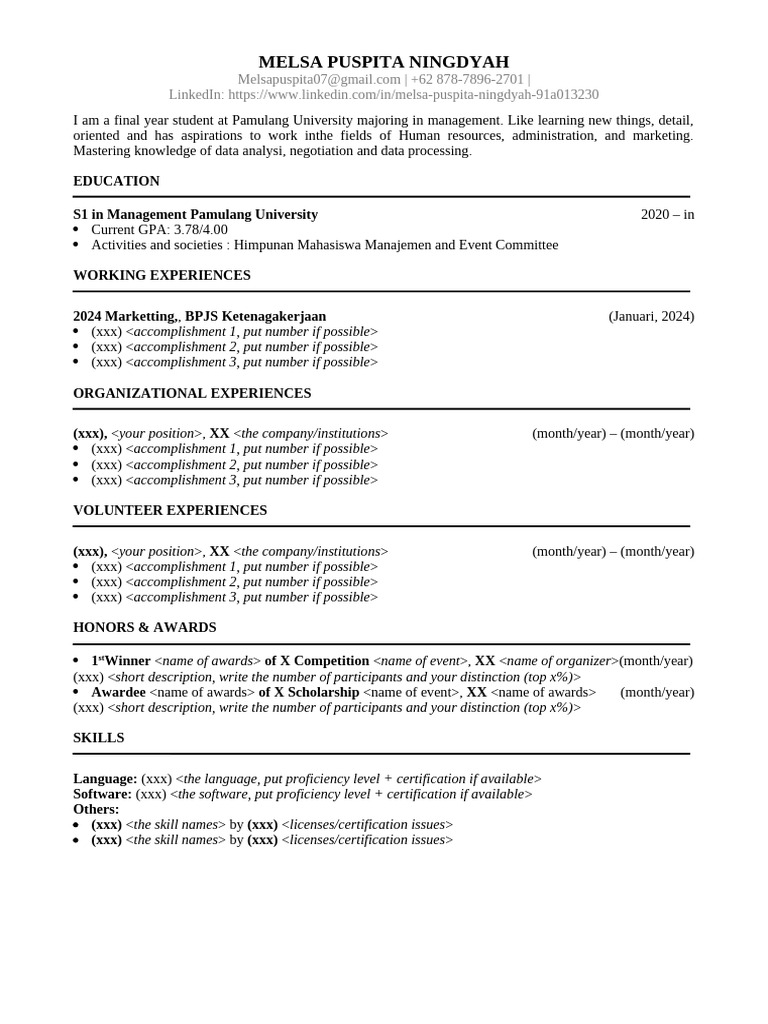Melsa Puspita Ningdyah's CV 2024 | PDF