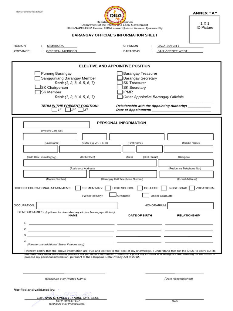BOIS FORM 2022 Use LONG Paper | PDF | Authentication | Access Control