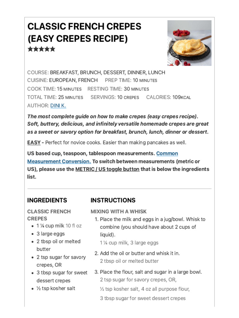 Classic French Crepes (Easy Crepes Recipe) - The Flavor Bender | PDF ...
