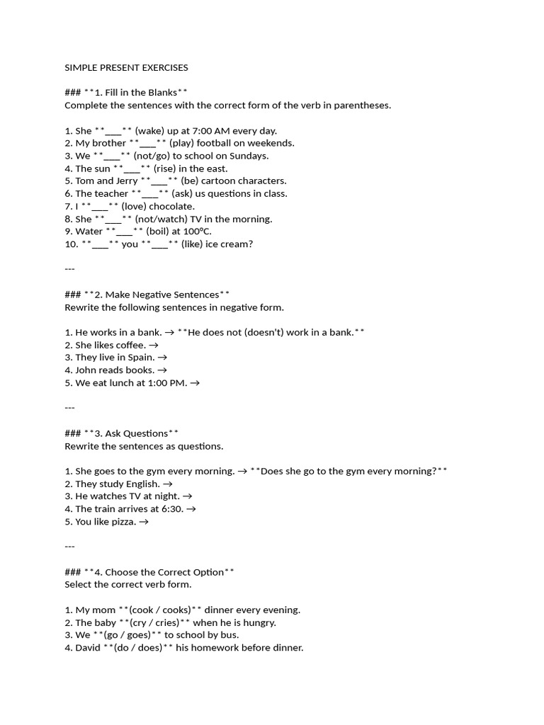 SIMPLE PRESENT EXERCISES | PDF