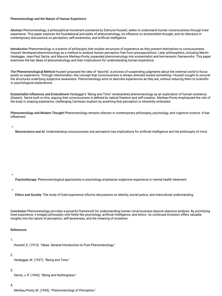 Understanding Phenomenology and Experience | PDF | Phenomenology ...