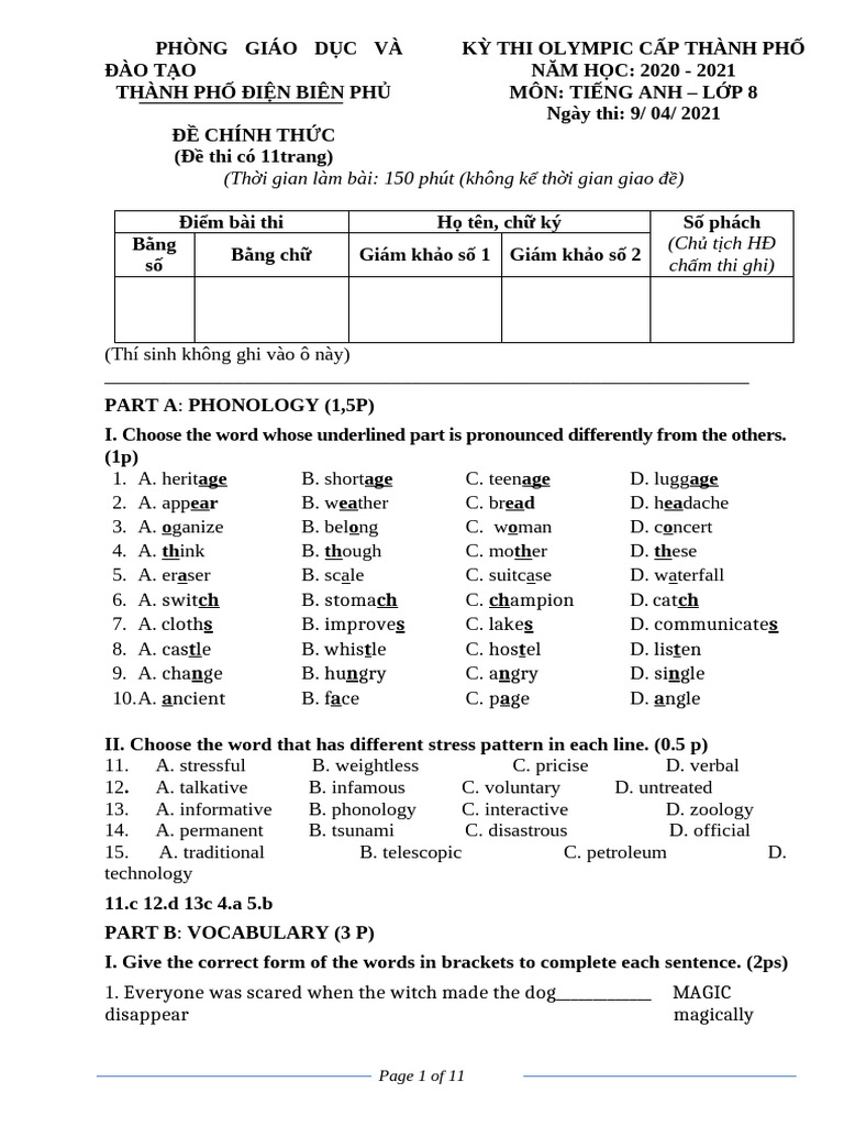 HSG TIẾNG ANH 8 | PDF | Tornadoes