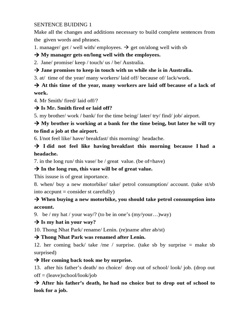 Sentence Building 1 | PDF