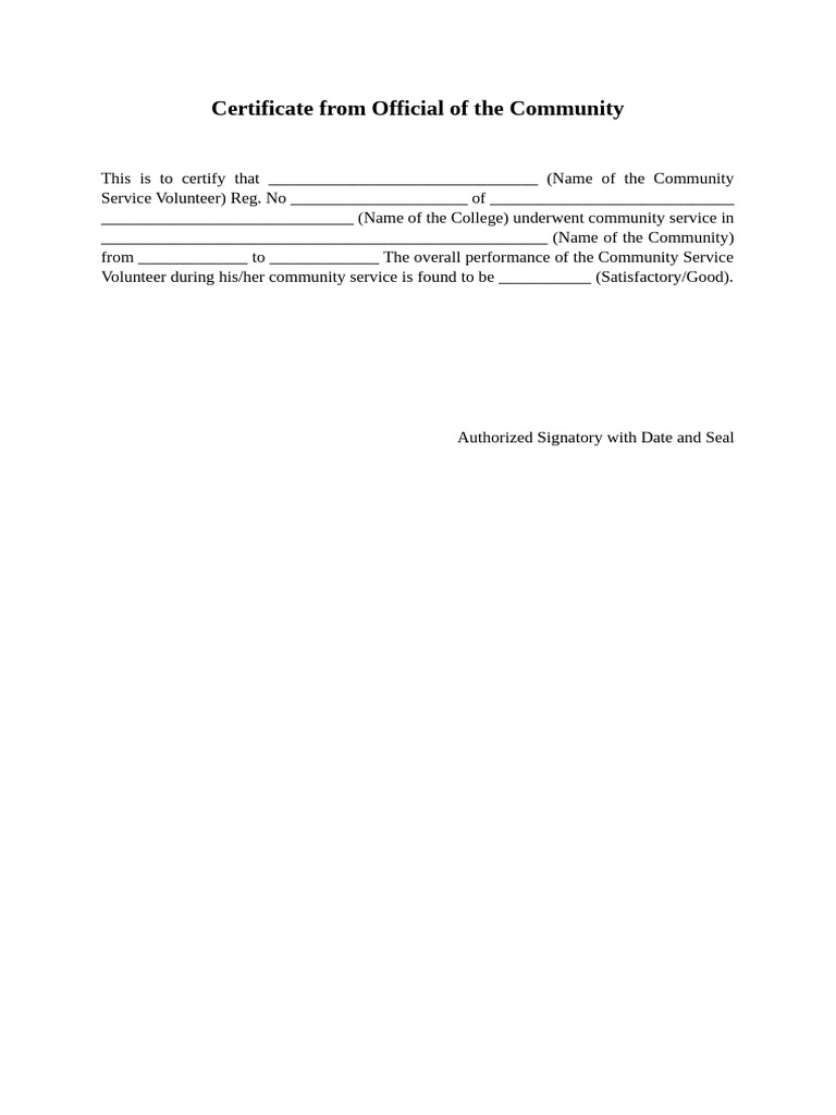 Community Service Completion Certificate | PDF