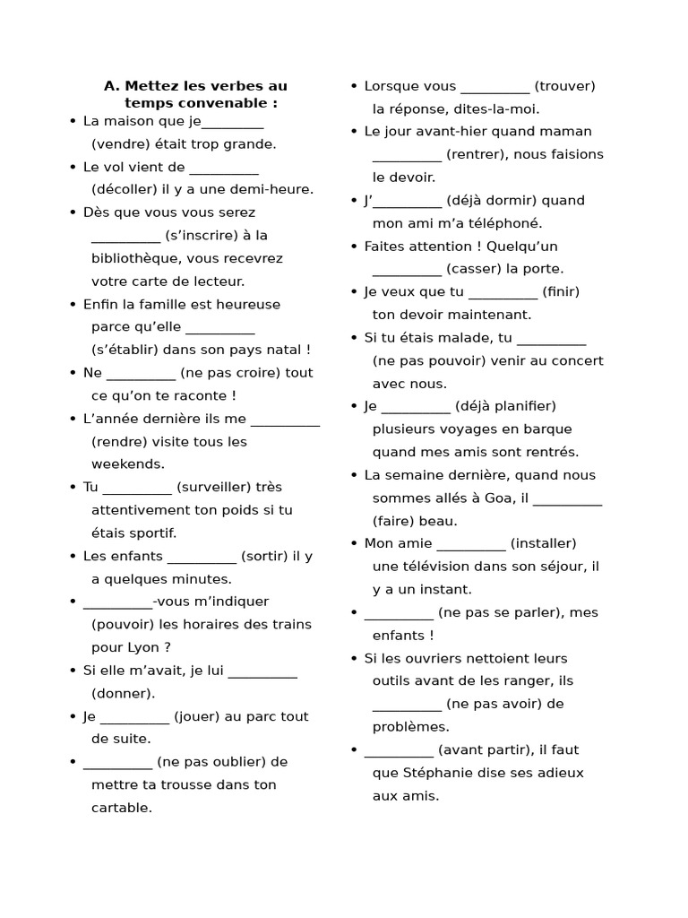Exercices de conjugaison des verbes | PDF
