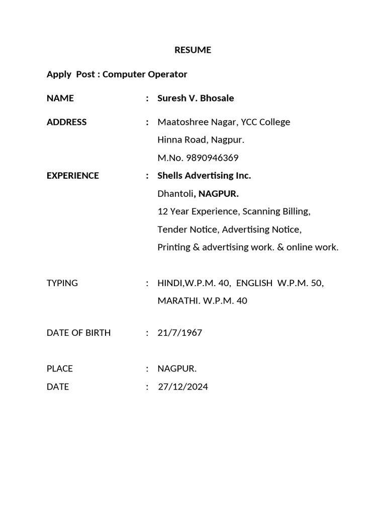 RESUME Suresh | PDF